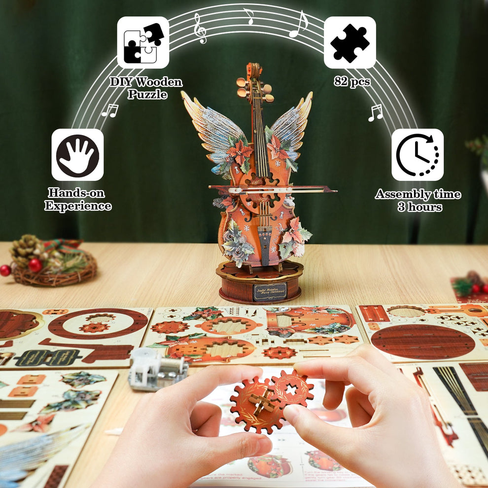 Christmas Cello– DIY Wooden Music Box, 3D Puzzle Craft Kit – KadaJoy