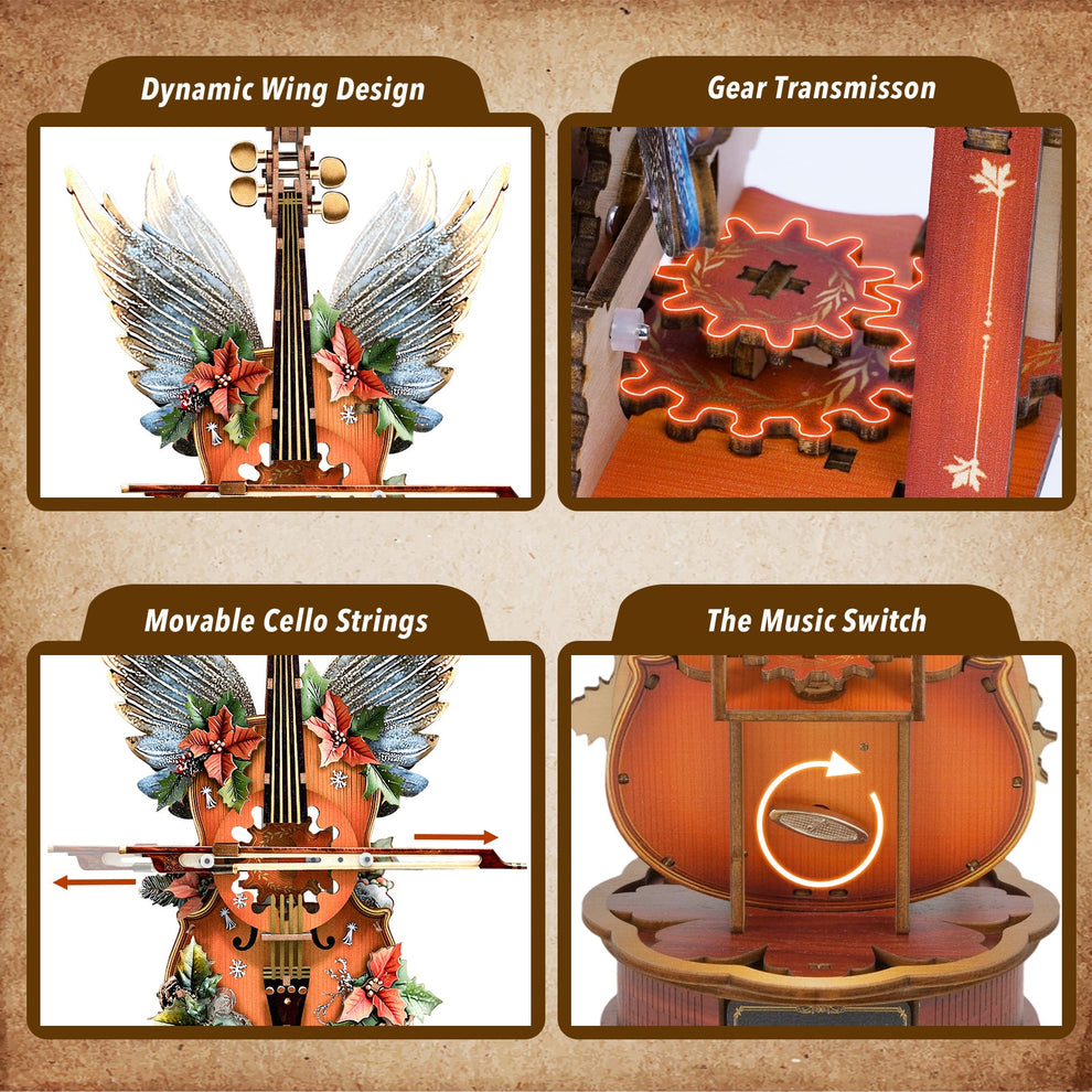 Christmas Cello– DIY Wooden Music Box, 3D Puzzle Craft Kit – KadaJoy