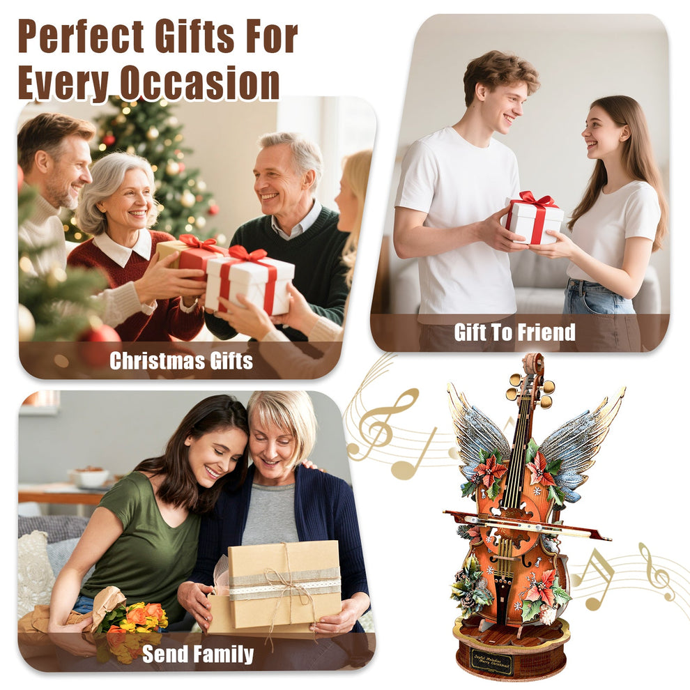 Christmas Cello– DIY Wooden Music Box, 3D Puzzle Craft Kit – KadaJoy